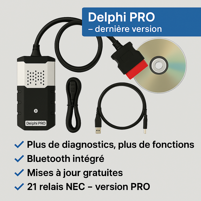 DS150E DELPHI MULTIMARQUE 2025, 21 Relais et Puces NEC Bluetooth profe ...